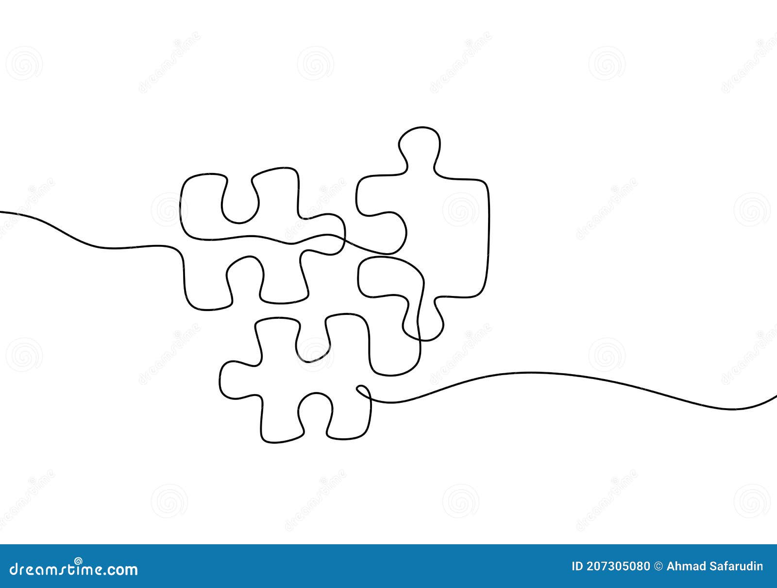 Continuous One Line Drawing Of Jigsaws On White Background. Puzzle Game ...