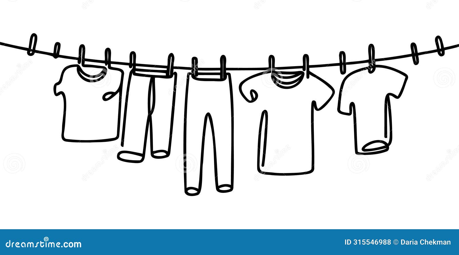 Continuous One Line Drawing of Laundry Hang on Clothline. Vector ...