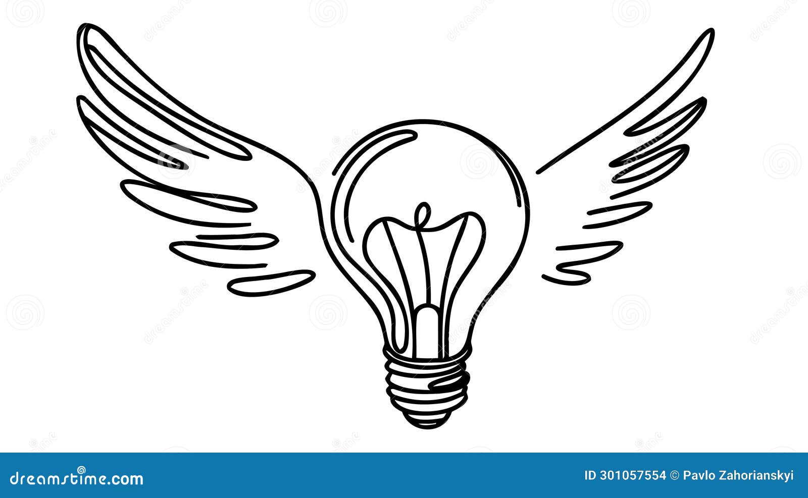 Continuous One Line Drawing of Light Bulb with Wings. Creative Power ...