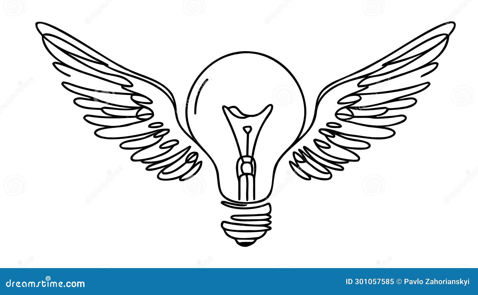 Continuous One Line Drawing of Light Bulb with Wings. Creative Power ...