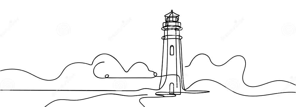 Continuous One Line Drawing of Lighthouse Tower.Vector Illustration ...