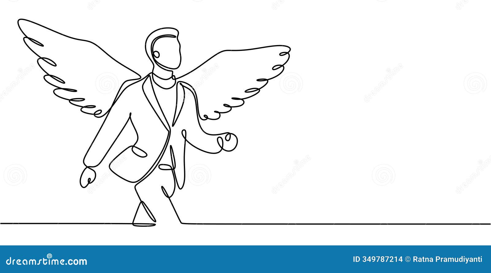 Continuous One Line Drawing of a Man with Big Wings, Representing ...