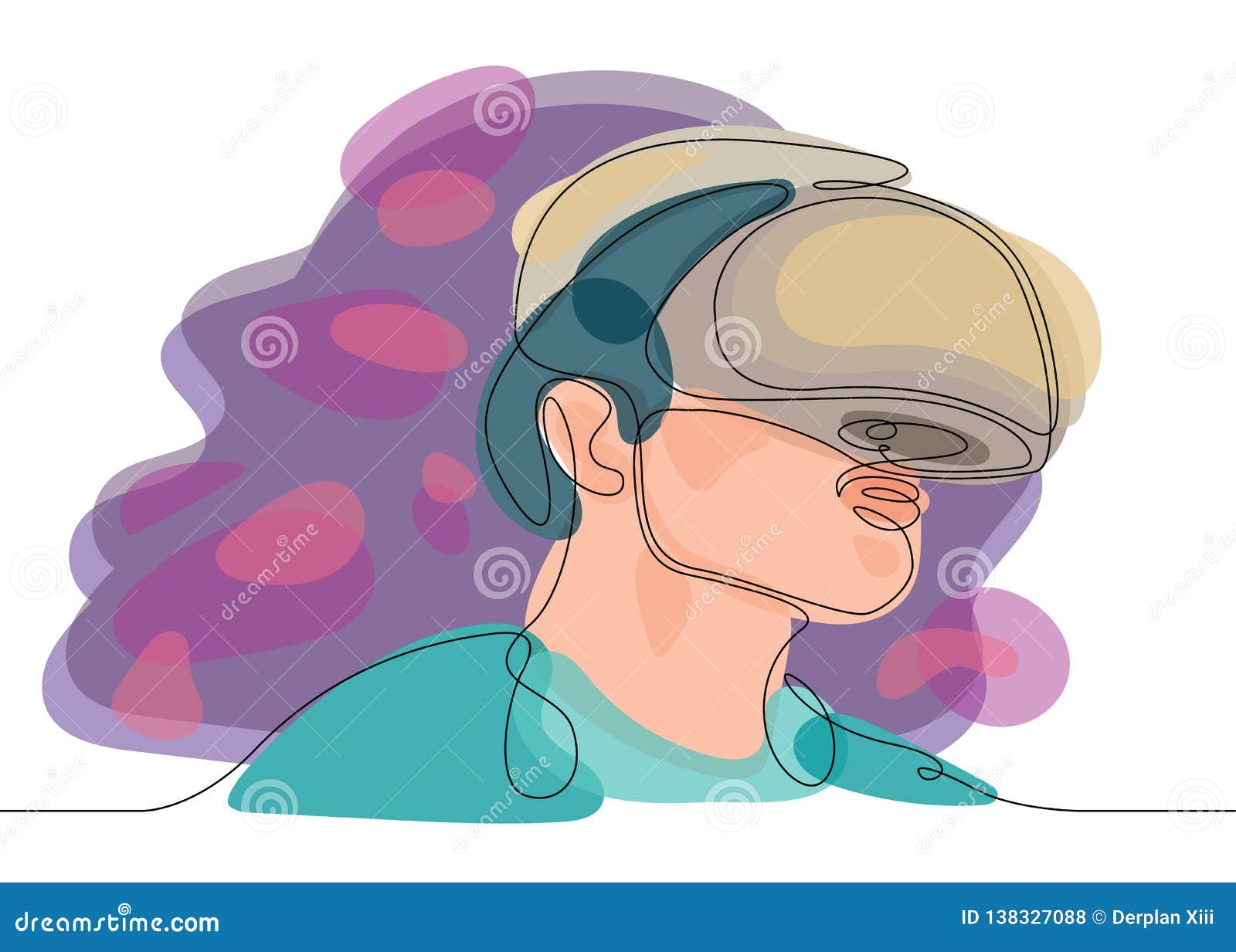 Continuous One Line Drawing Man in Glasses Device Virtual Reality Stock ...