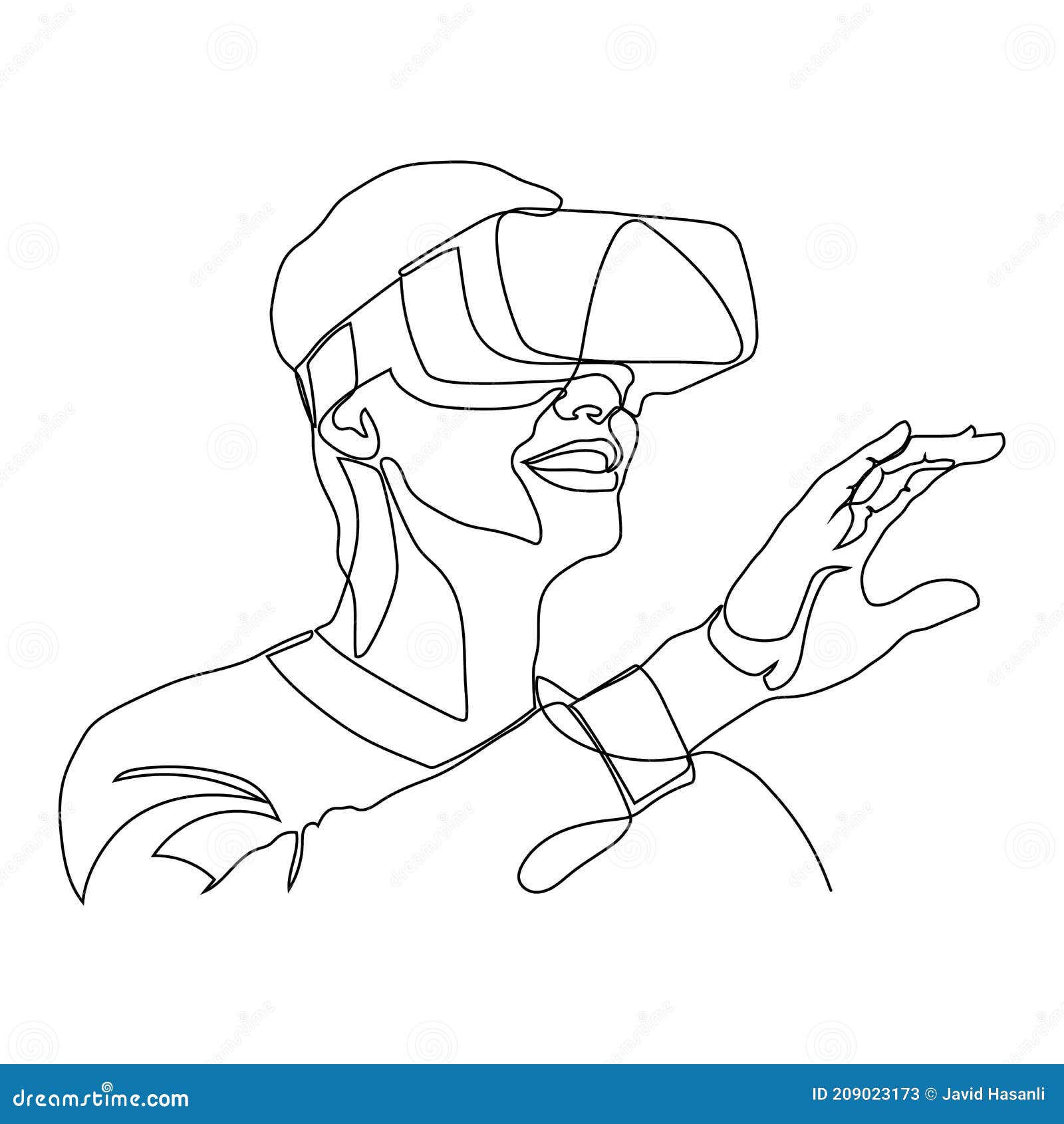 Continuous One Line Drawing Man in Glasses Device Virtual Reality and ...