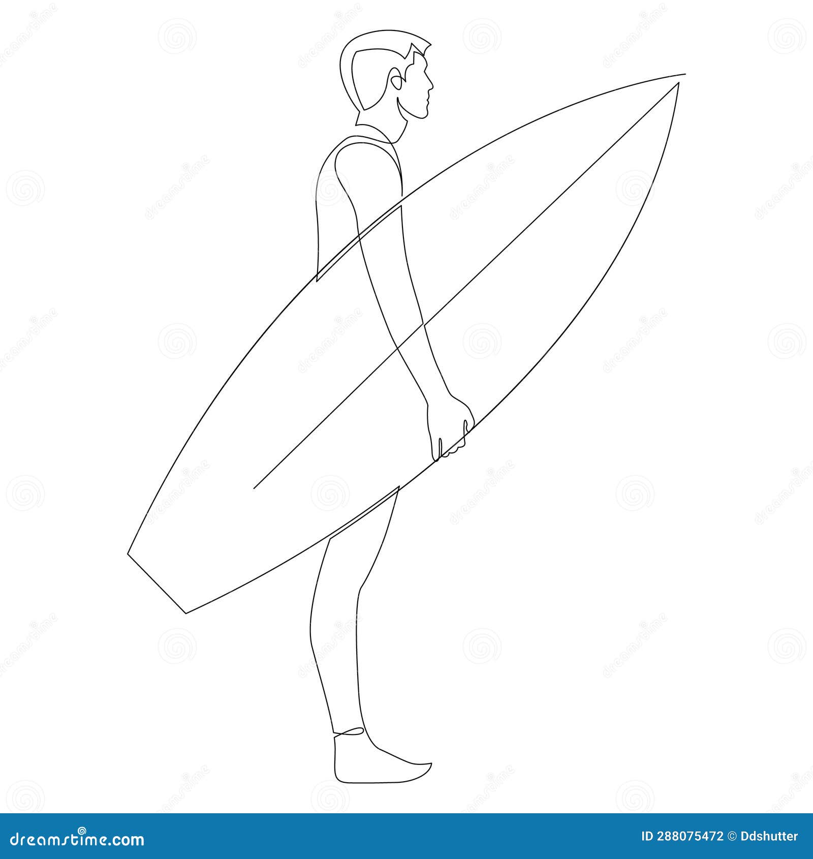 Continuous One Line Drawing of Man Holding Surfboard. Vector ...