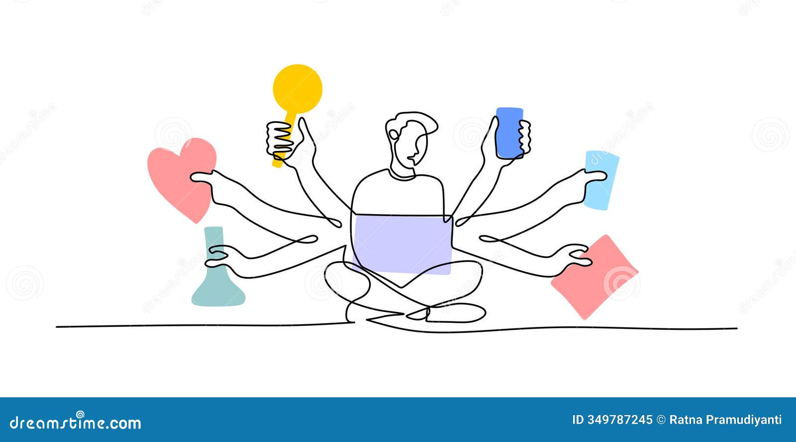 Continuous One Line Drawing of a Man with a Laptop Holding Many Task ...