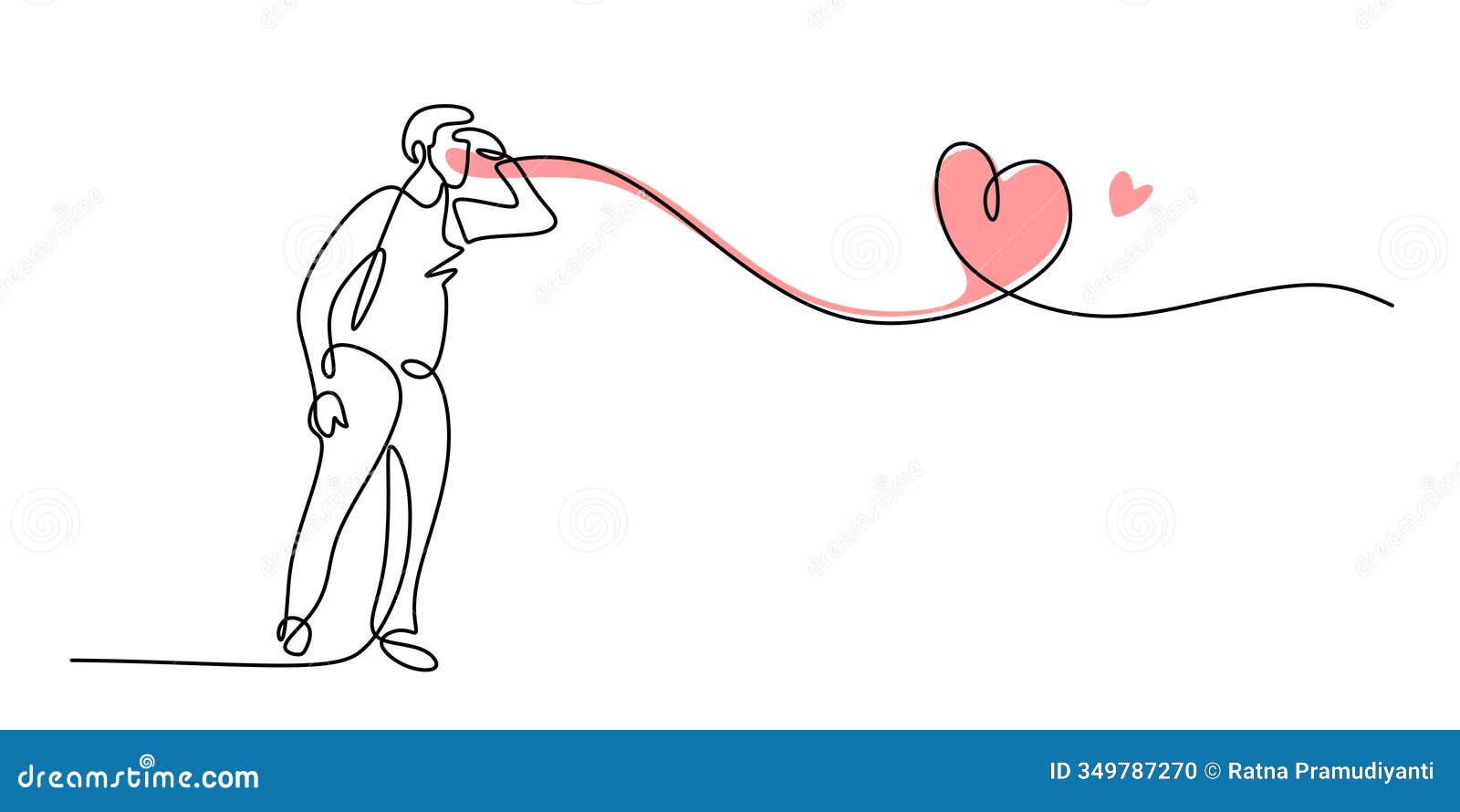 Continuous One Line Drawing of a Man Looking at a Love Symbol ...
