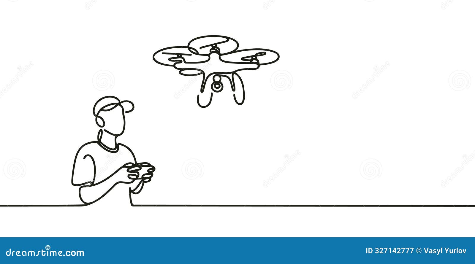 Continuous One Line Drawing of Man Operating Drone Remote Control. Man ...