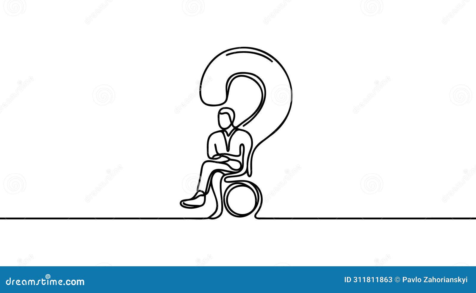 Continuous One Line Drawing Man and Question Mark. Frequently Asked ...