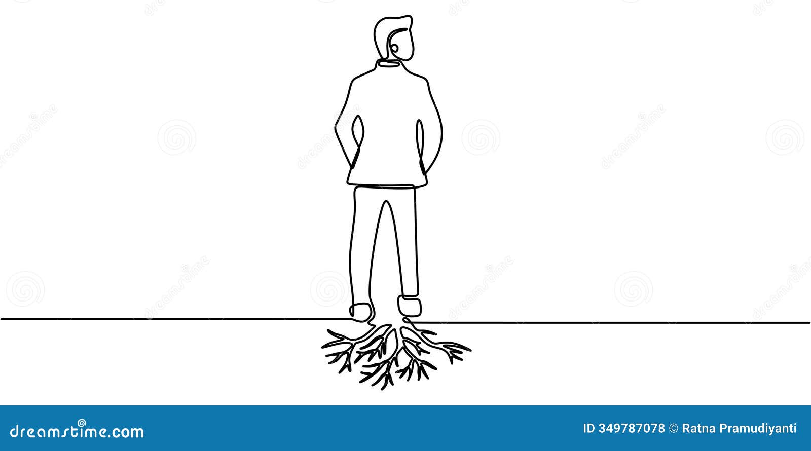Continuous One Line Drawing of a Man Standing on Tree Roots ...
