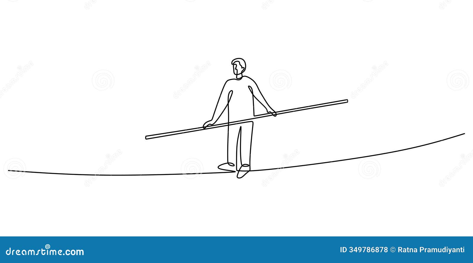 Continuous One Line Drawing of a Man Walking with a Stick, Representing ...
