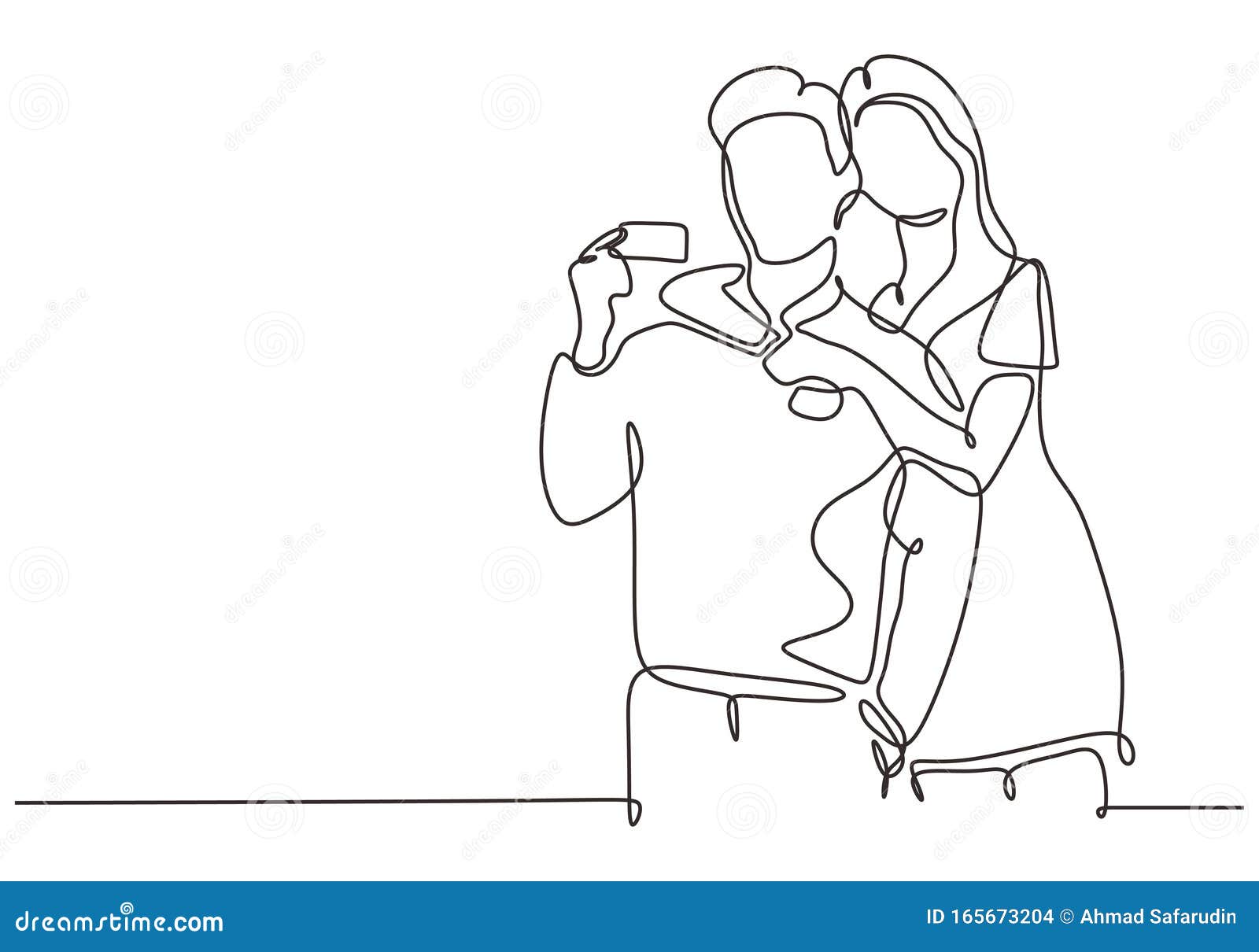 Continuous One Line Drawing Of Man And Woman Or Couple Holding Credit
