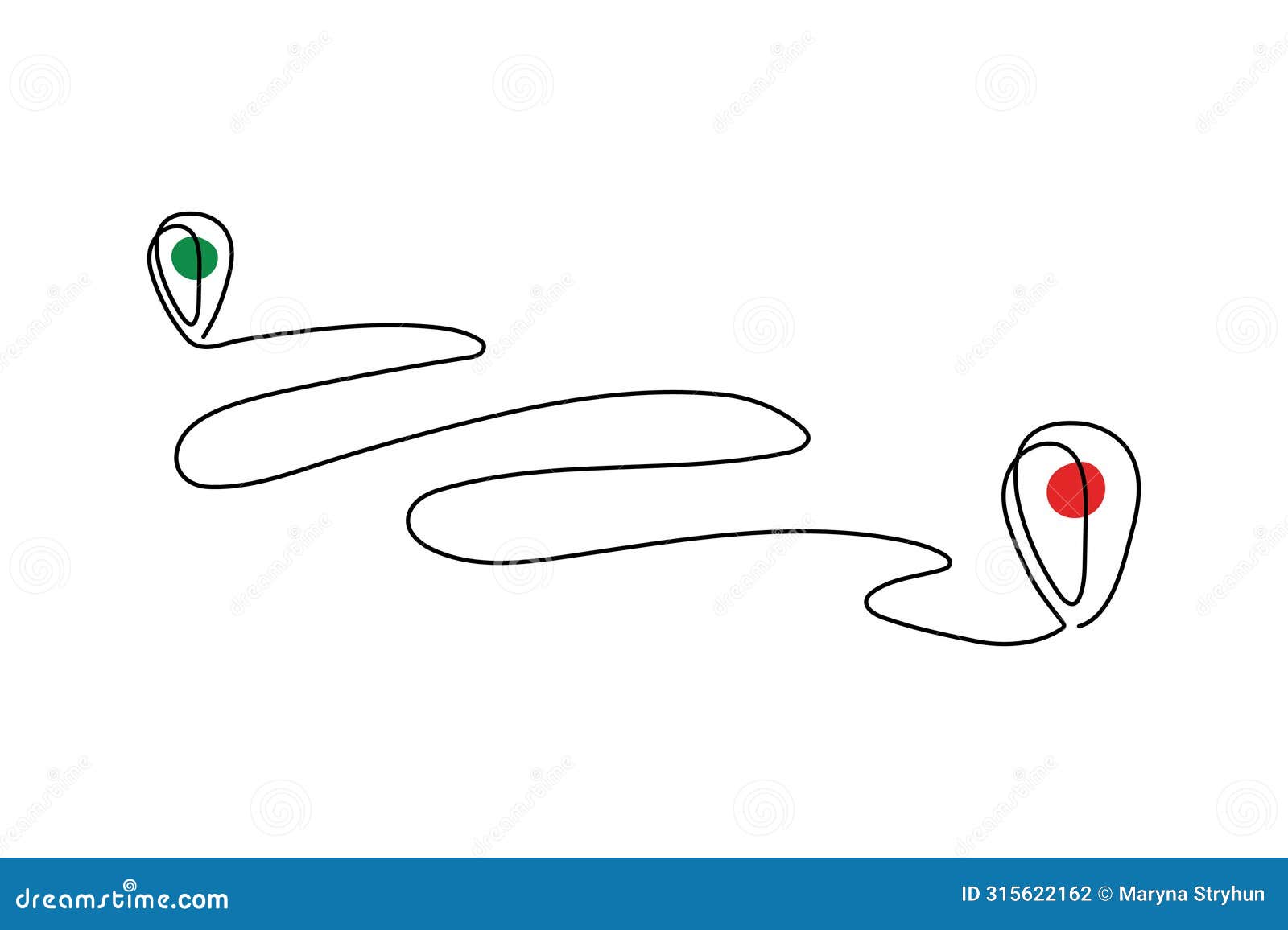 Continuous One Line Drawing of Map View in Urban Area. Simple Pins on ...