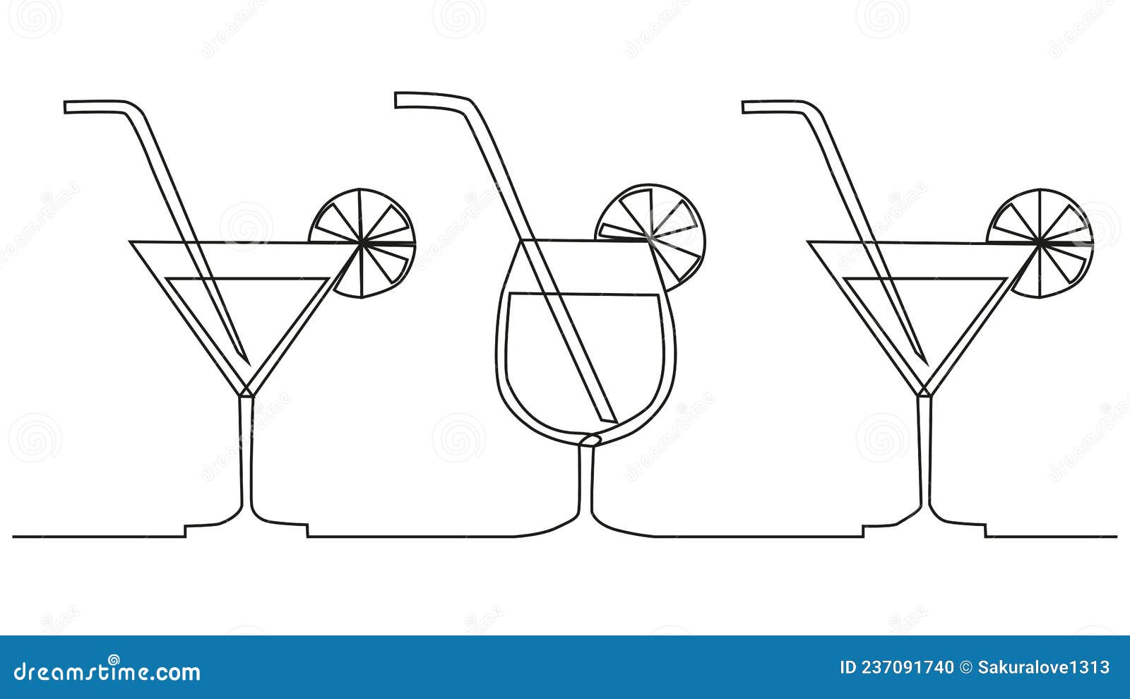 Continuous One Line Drawing Martini With Olives Stock Vector