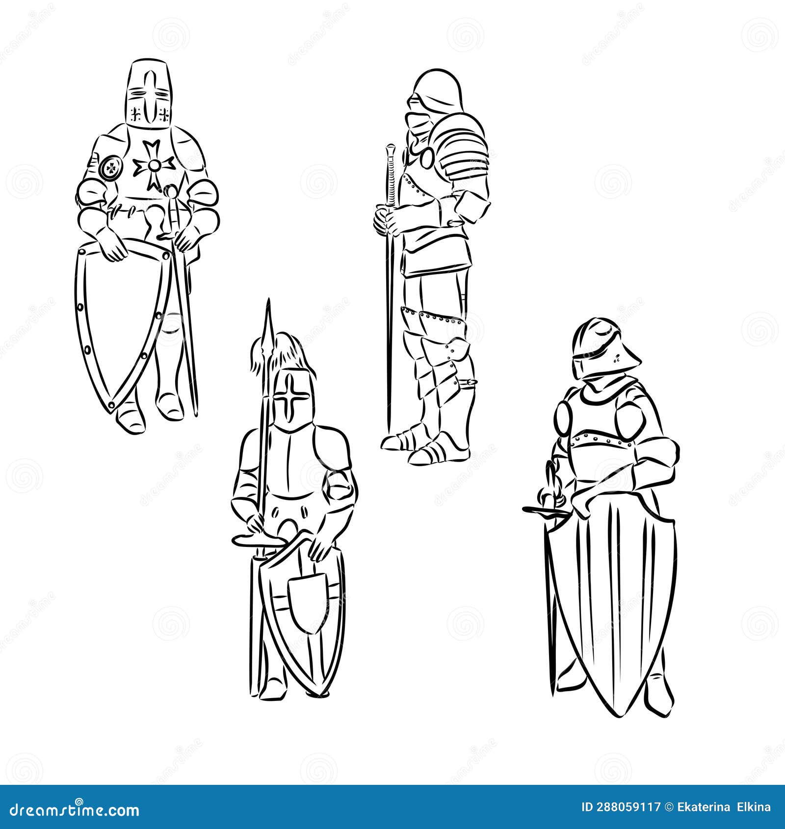 Continuous One Line Drawing Medieval Knight Standing in Armor Stock ...