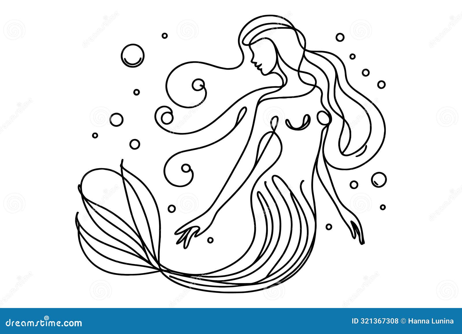 Continuous One Line Drawing of a Mermaid. Graphic Illustration of a ...