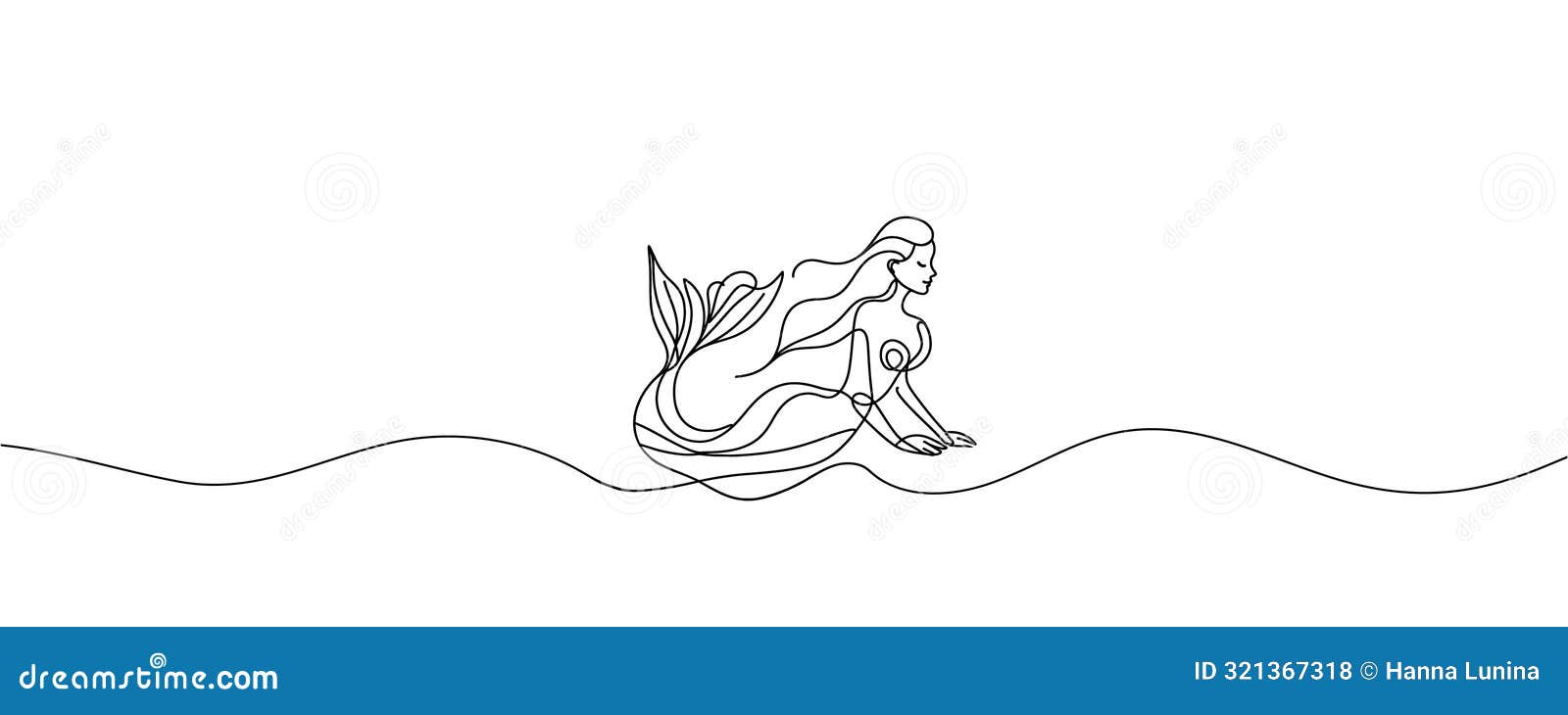 Continuous One Line Drawing of a Mermaid. Graphic Illustration of a ...