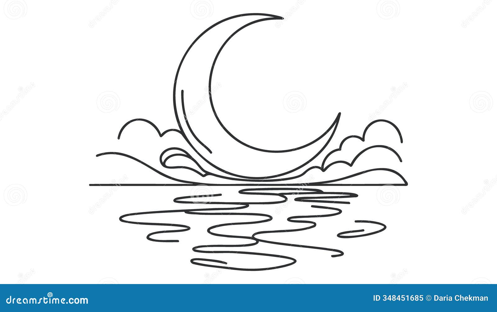 Continuous One Line Drawing. Moon, Sea, Vector Illustration Stock ...