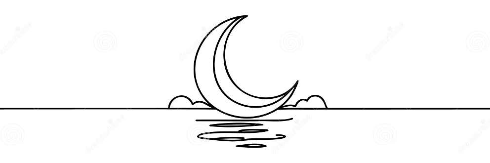 Continuous One Line Drawing. Moon, Sea, Vector Illustration Stock ...