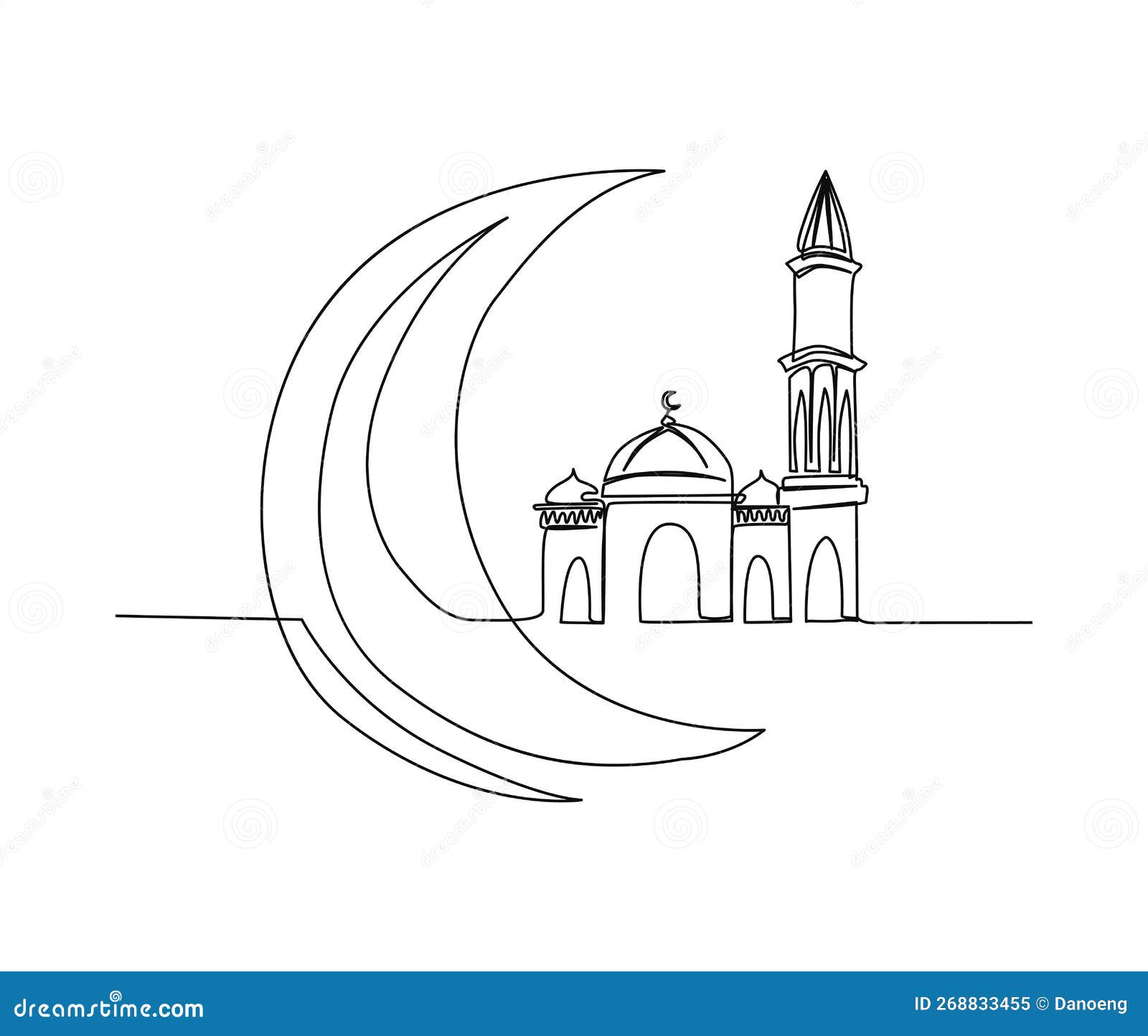 Continuous One Line Drawing of Mosque. Simple Illustration of Islamic ...