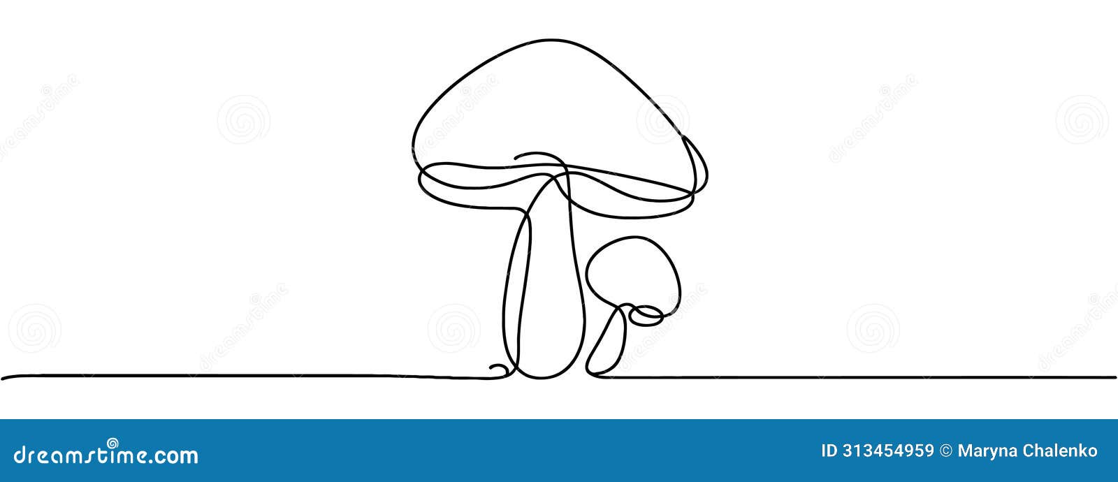 Continuous One Line Drawing of Mushroom. Vector Illustration. Stock ...