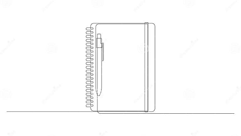 Continuous One Line Drawing of Notebook with a Pen on it. Single Line ...