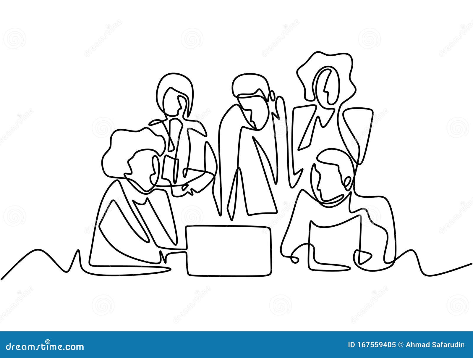 Continuous One Line Drawing of Office Workers Team. Vector People ...