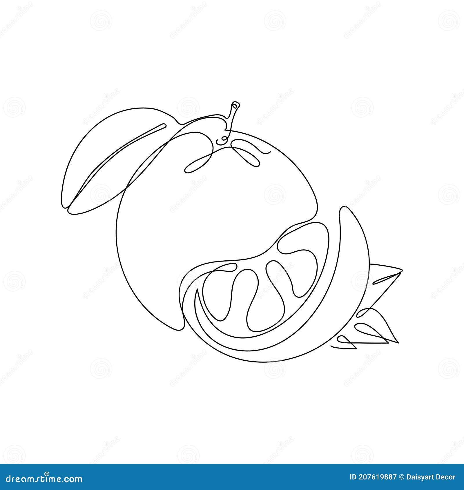Continuous One Line Drawing. Orange or Citrus Fruit. Vector ...