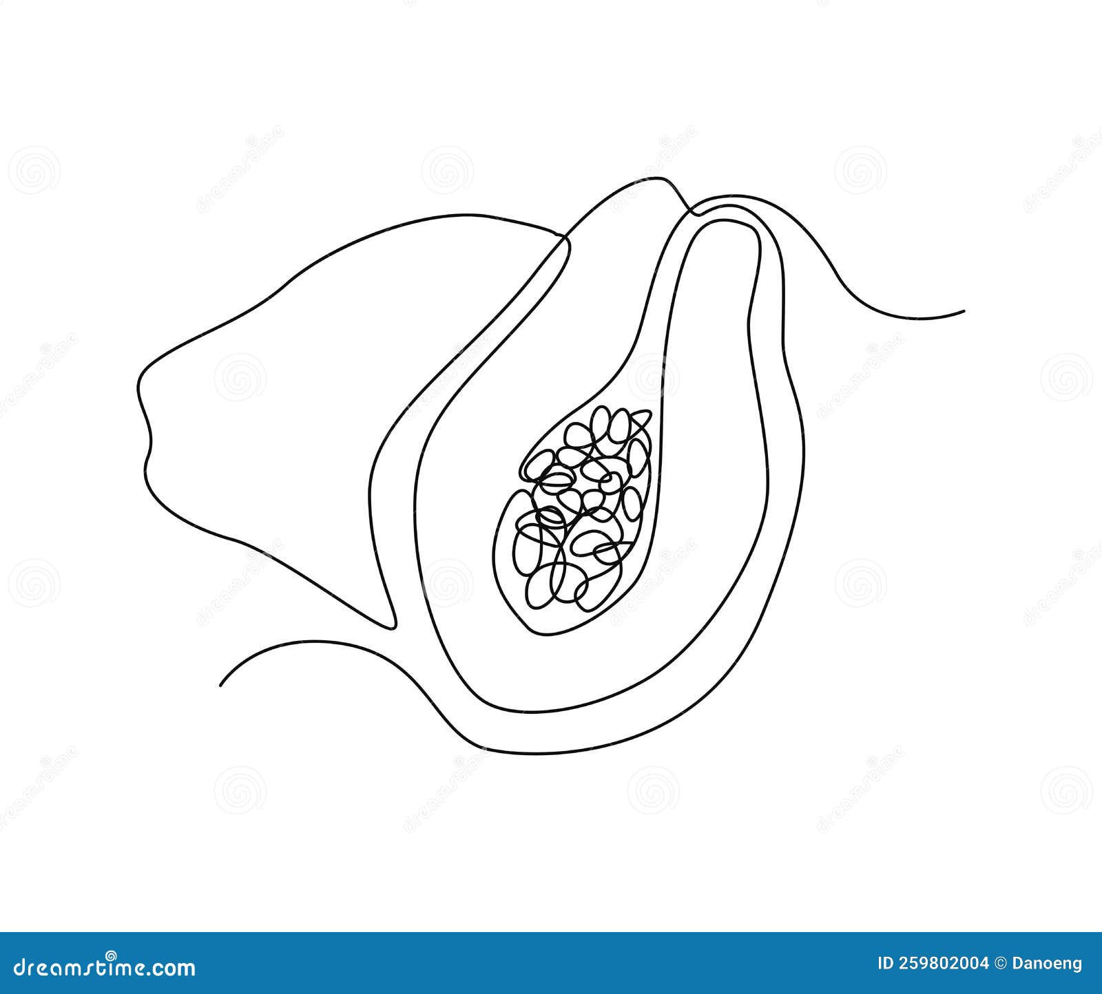 Continuous One Line Drawing of Papaya Fruit with Leaf. Half Papaya ...