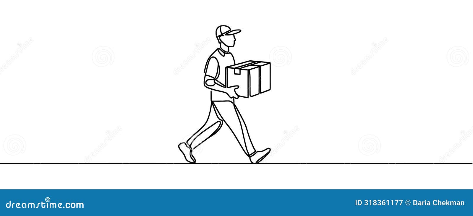 Continuous One Line Drawing of Parcel Delivery. Young Guy with a ...
