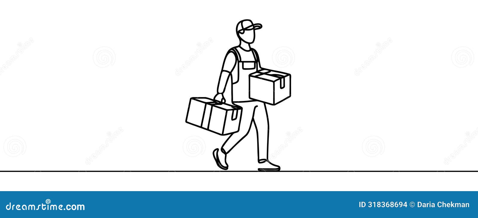Continuous One Line Drawing of Parcel Delivery. Young Guy with a ...