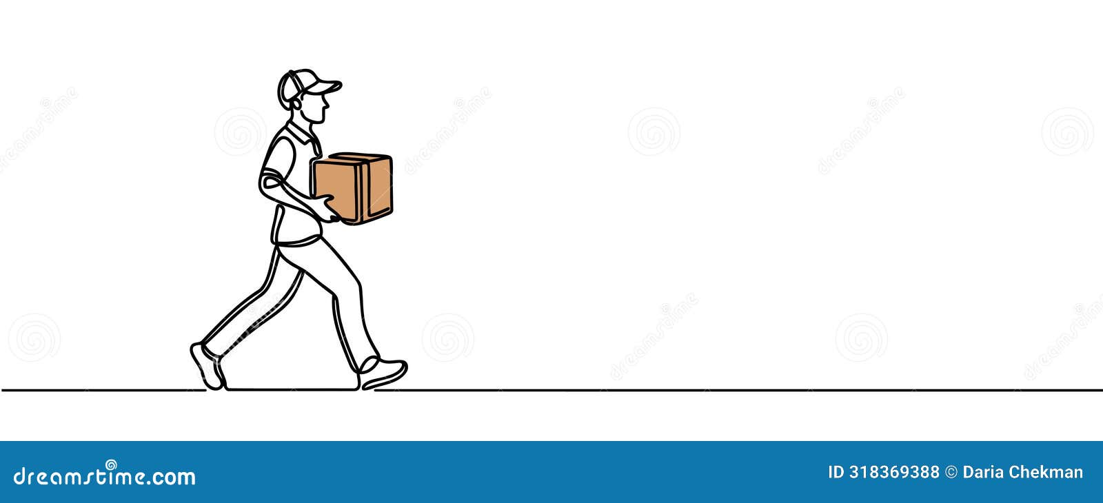 Continuous One Line Drawing of Parcel Delivery. Young Guy with a ...