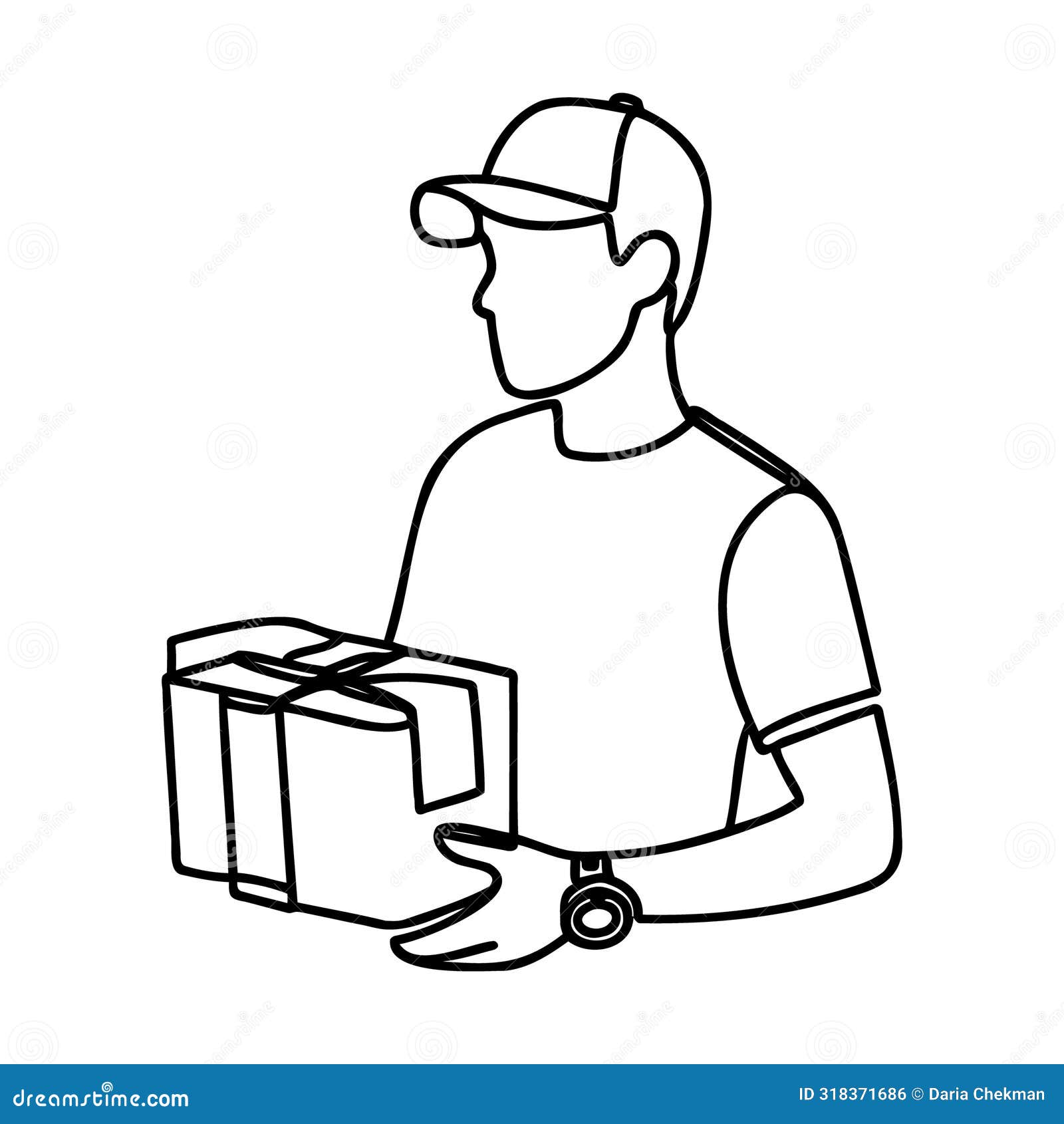 Continuous One Line Drawing of Parcel Delivery. Young Guy with a ...