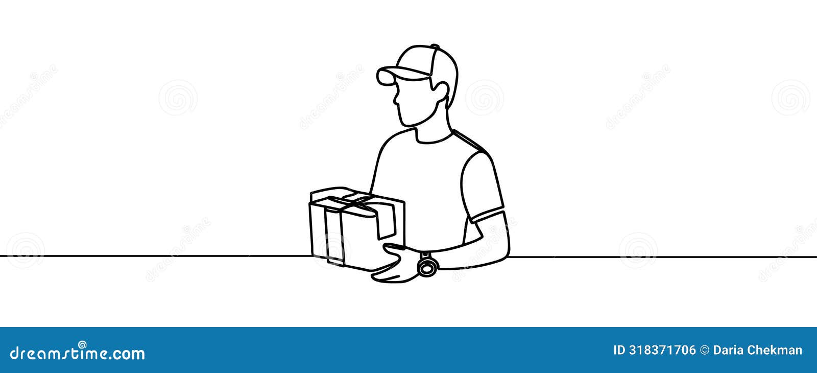 Continuous One Line Drawing of Parcel Delivery. Young Guy with a ...