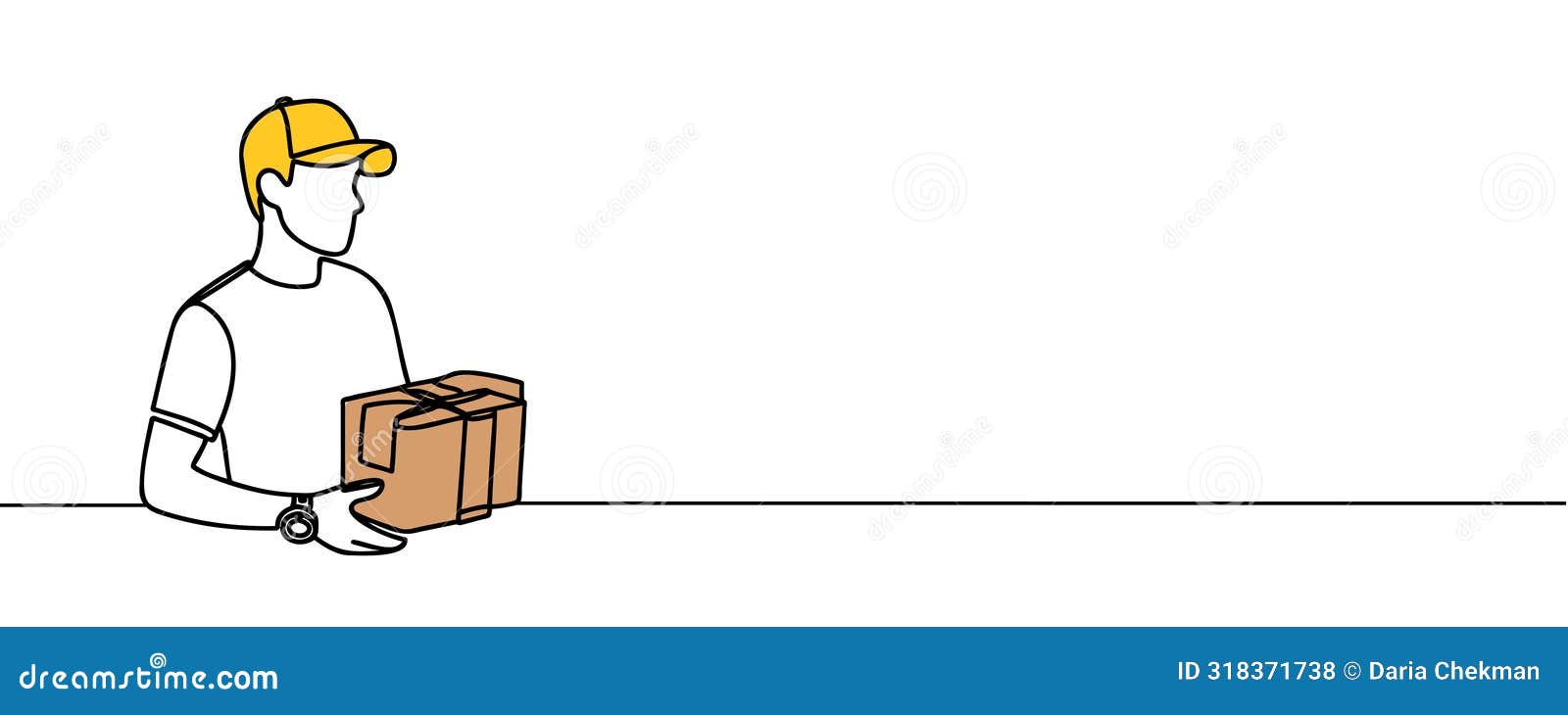 Continuous One Line Drawing of Parcel Delivery. Young Guy with a ...