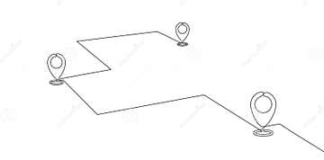 Continuous One Line Drawing of Path with Map Location Pointers. Map Pin ...