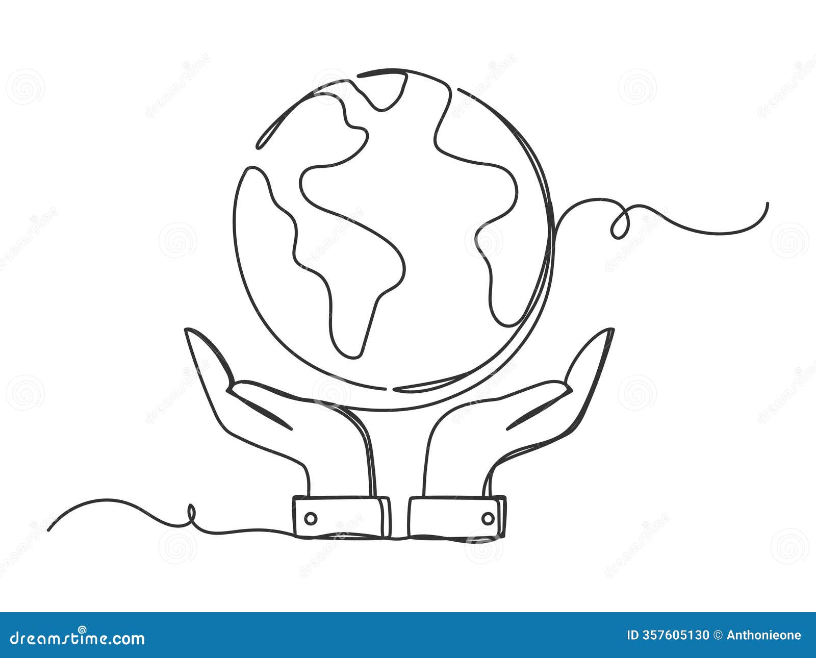 Continuous One Line Drawing of Planet Earth or Globe on Palm Hand ...