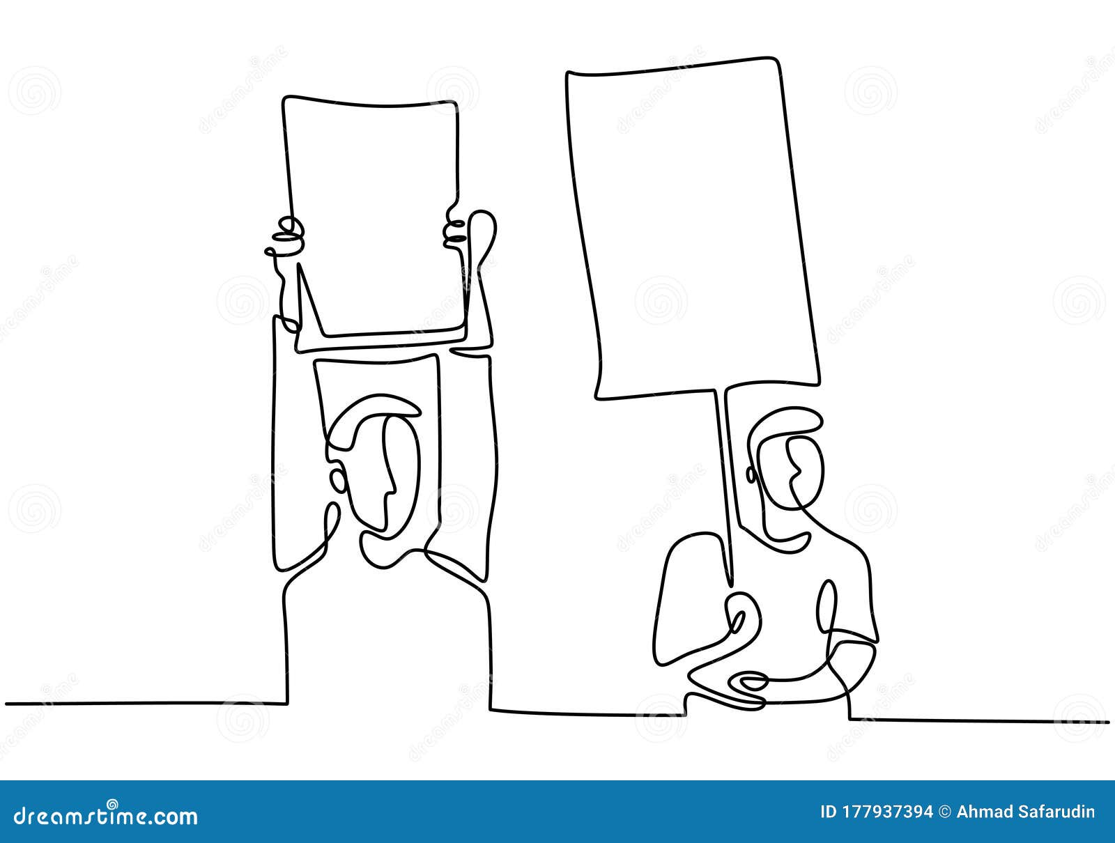 Continuous One Line Drawing. Protesters Crowd Simple Black and White ...