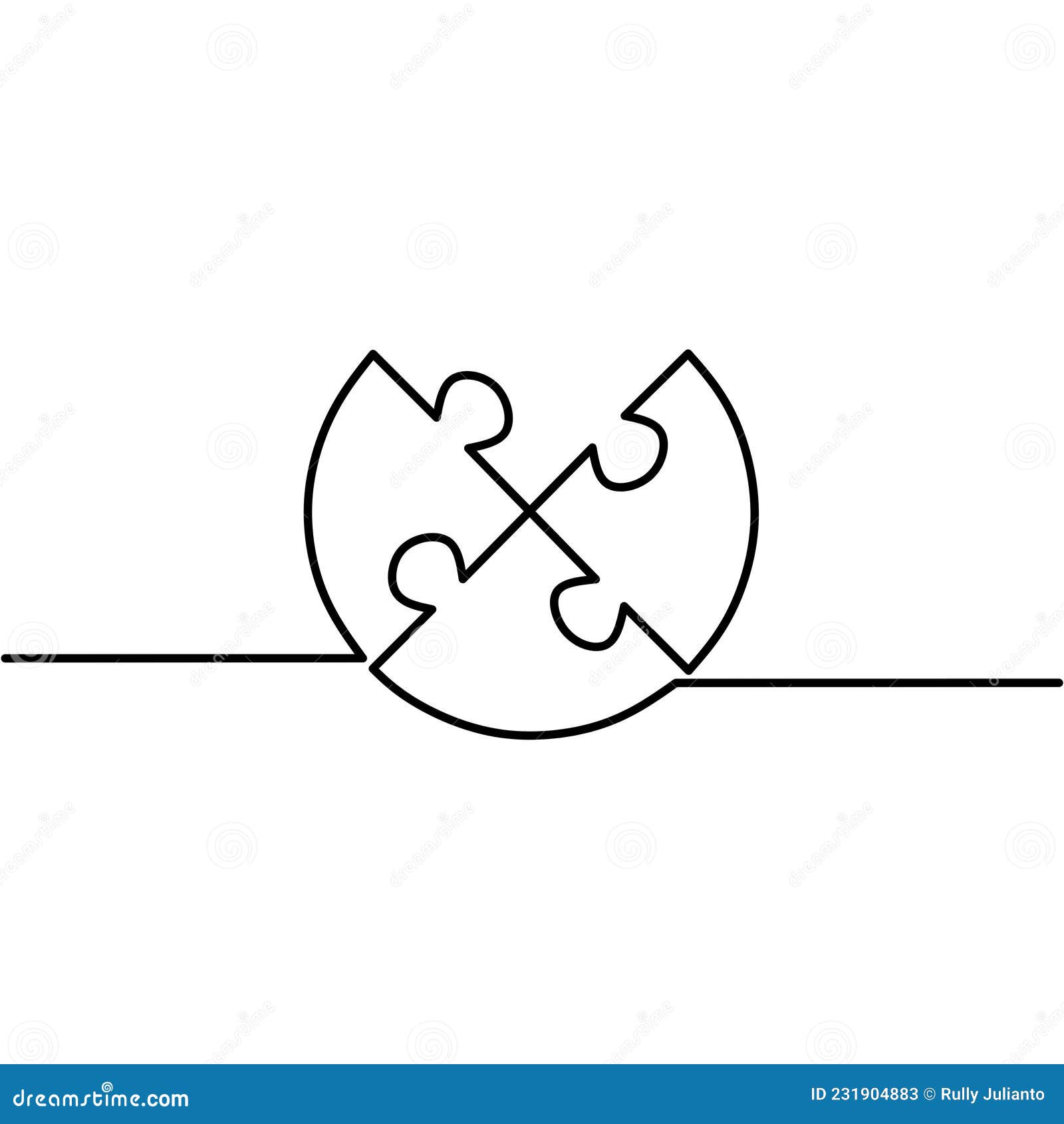 Continuous One Line Drawing of Puzzle Circle Stock Vector ...