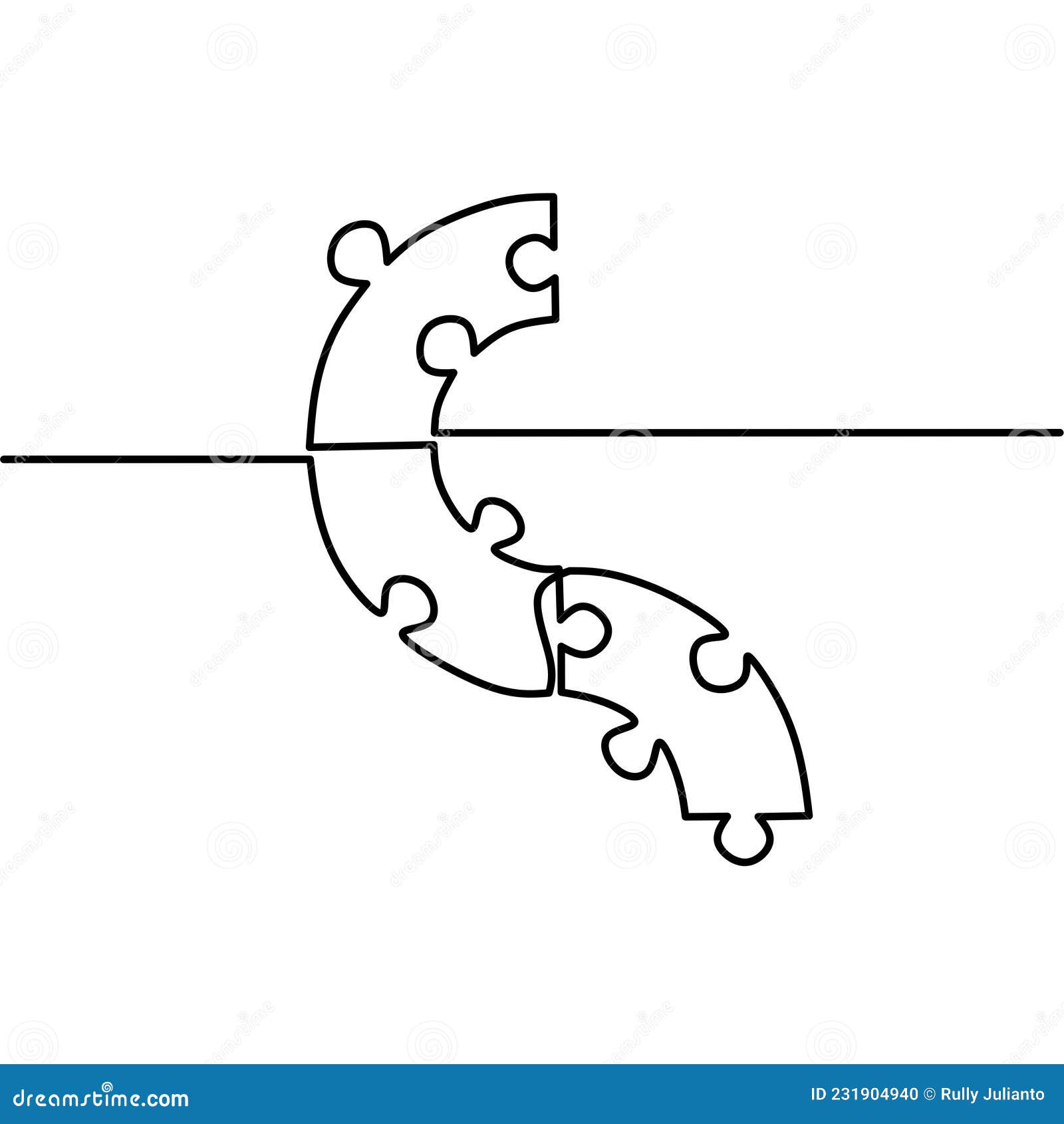 Continuous One Line Drawing of Puzzle Circle Stock Vector ...