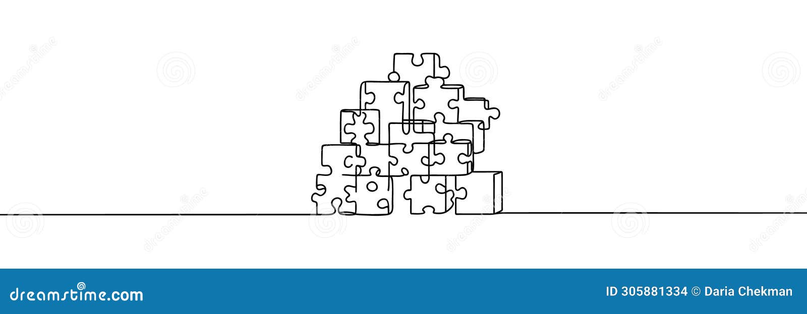 Continuous One Line Drawing of Puzzle Pieces on a White Background ...