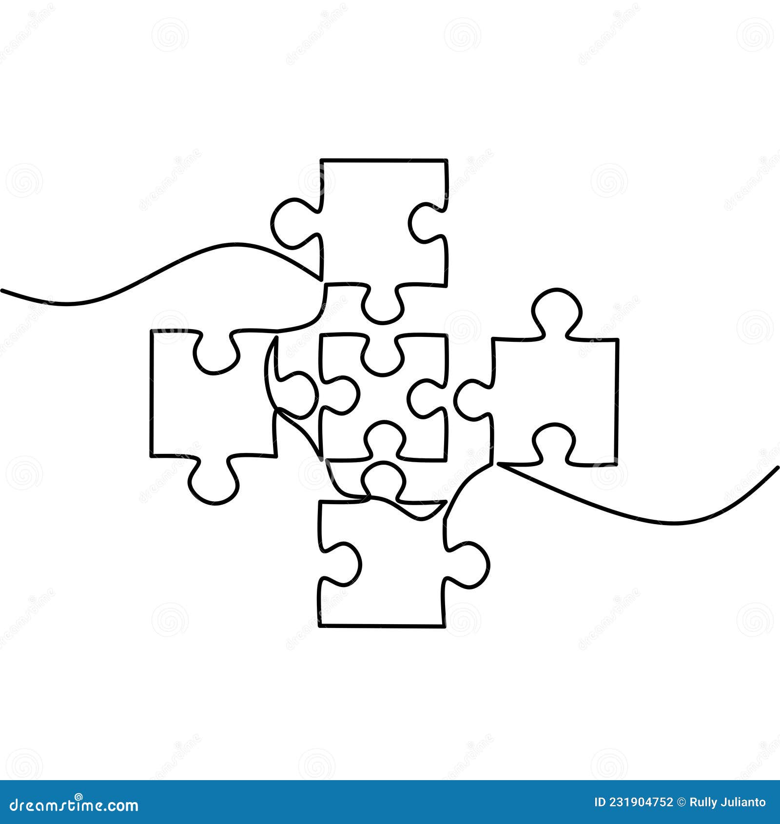 Continuous One Line Drawing of Puzzle Stock Vector - Illustration of ...