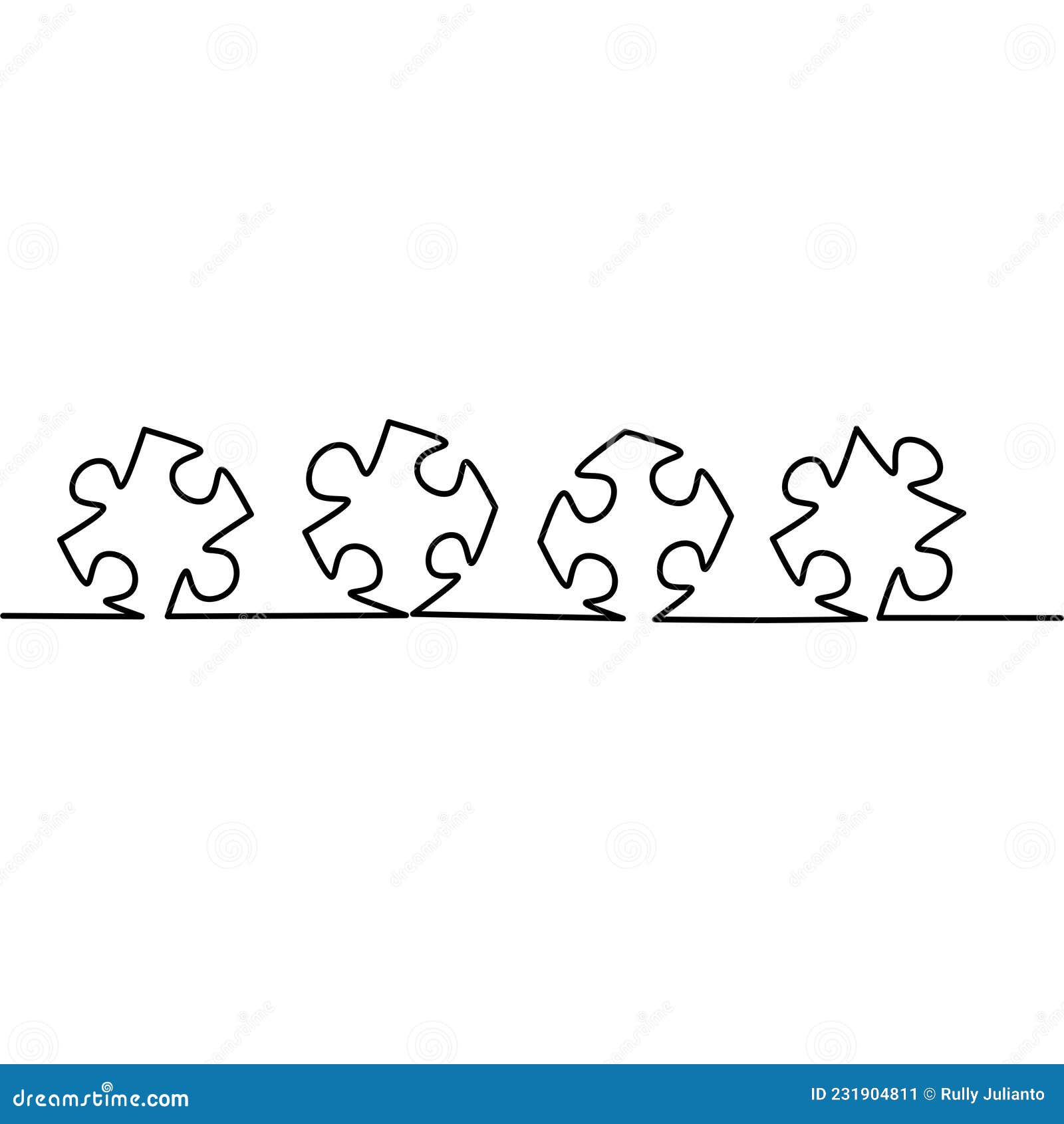 Continuous One Line Drawing of Puzzle Stock Vector - Illustration of ...
