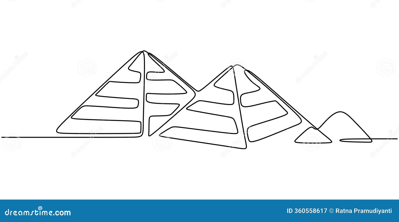 Continuous One Line Drawing Of Pyramid. Depicting Ancient Egyptian ...