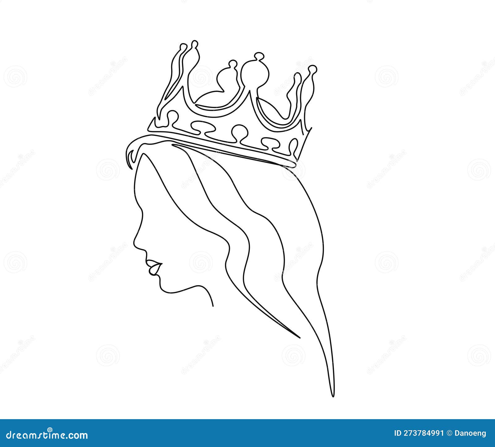 Continuous One Line Drawing of Queen and Crown. Simple Queen Tiara ...