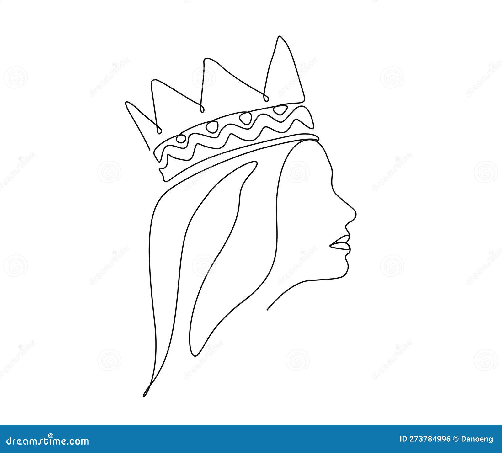 Continuous One Line Drawing of Queen and Crown. Simple Queen Tiara ...