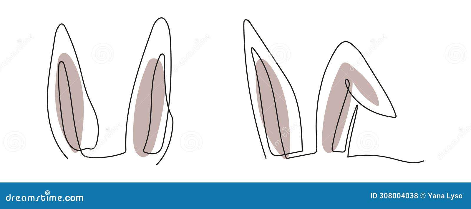 Continuous One Line Drawing of Rabbit Ears. Line Art of Funny Easter ...