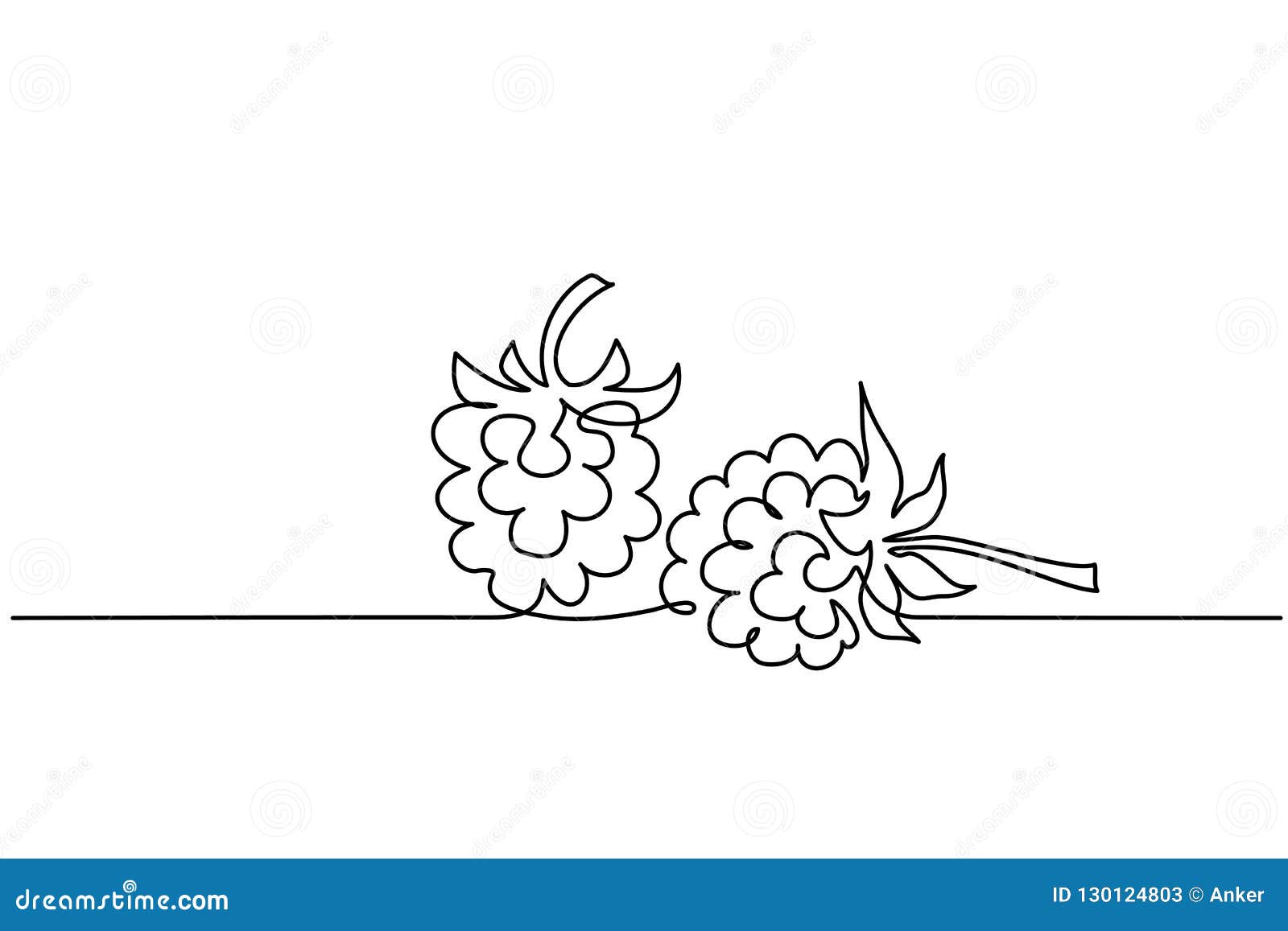 Continuous One Line Draw Raspberry Berry Fruit Stock Vector ...