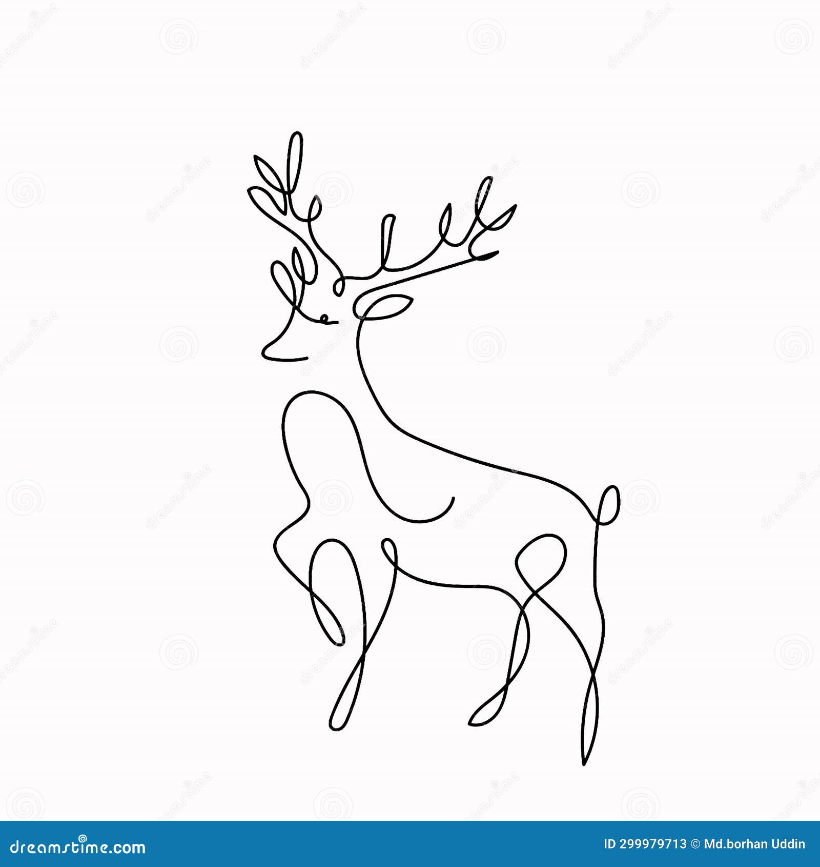 Continuous One Line Drawing of Reindeer. Vector Illustration Stock ...