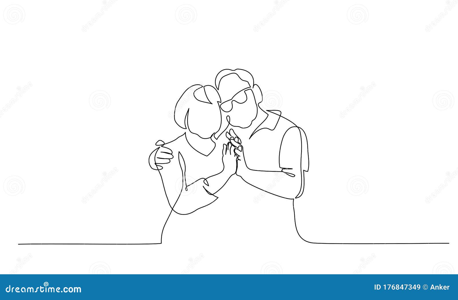Continuous One Line Drawing Of Romantic Elderly Couple Stock Vector